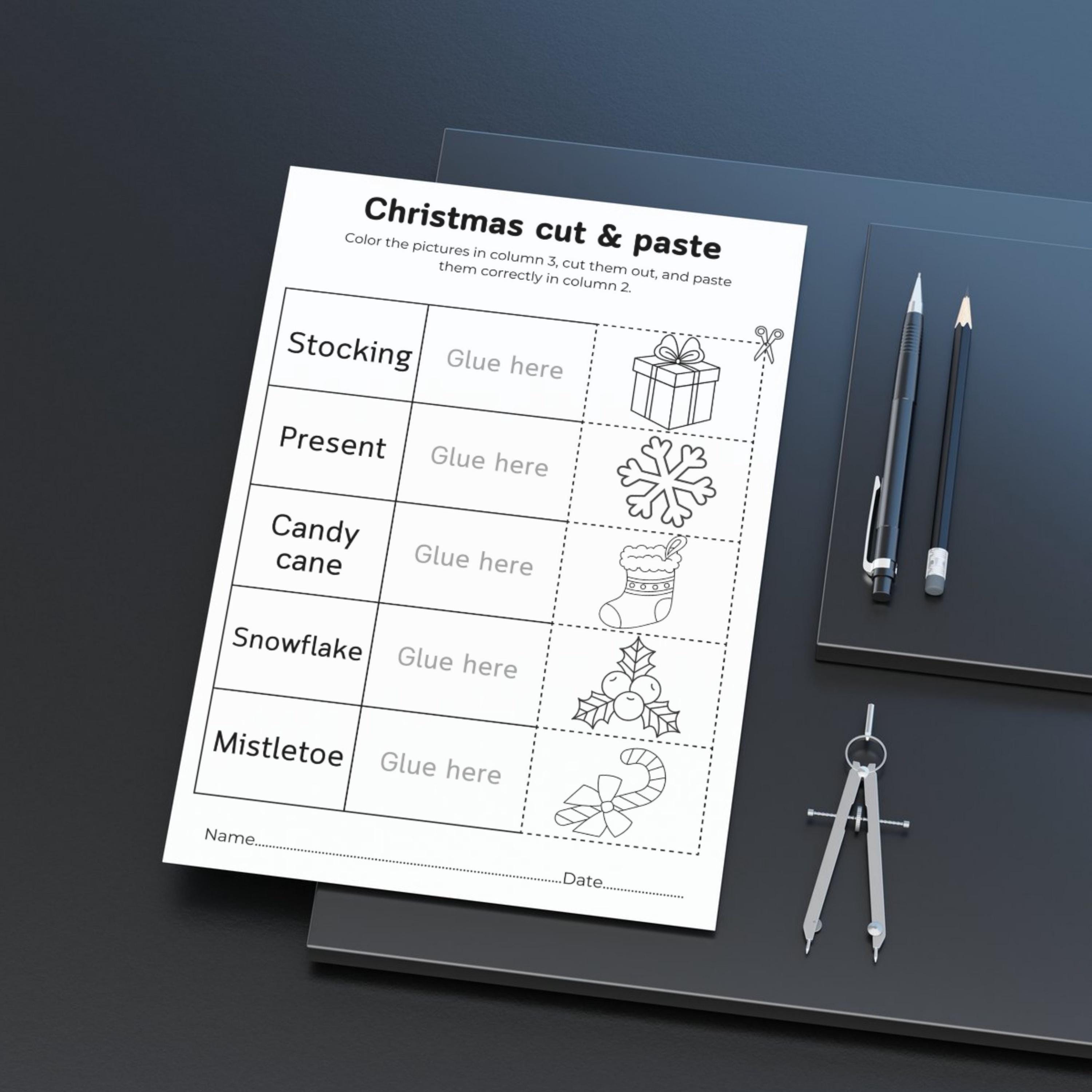 Christmas Cut and Paste Worksheets for Kids, Vocabulary Practice ...