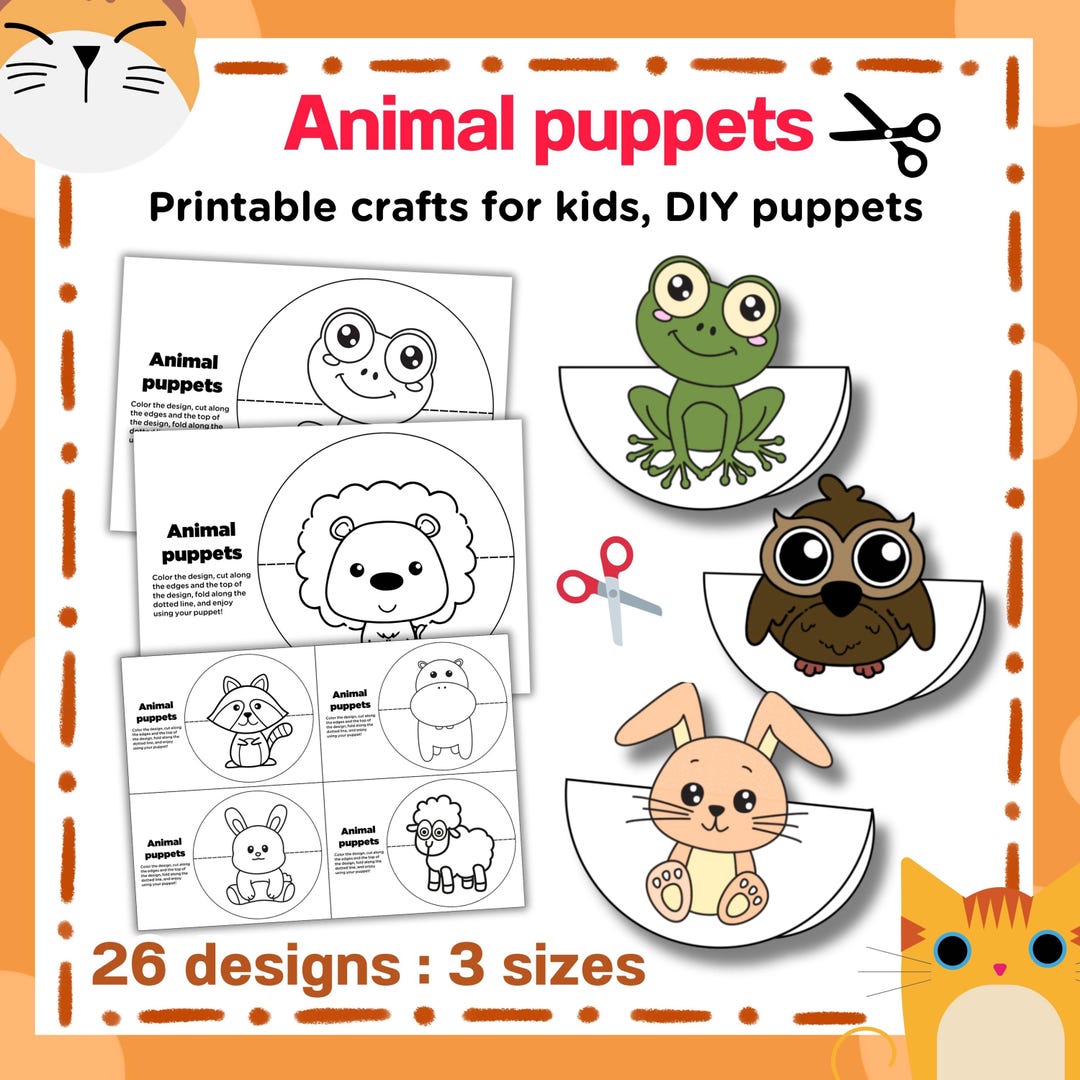 Animal Puppet Crafts for Kids, Printable Papercraft, Coloring Crafts ...