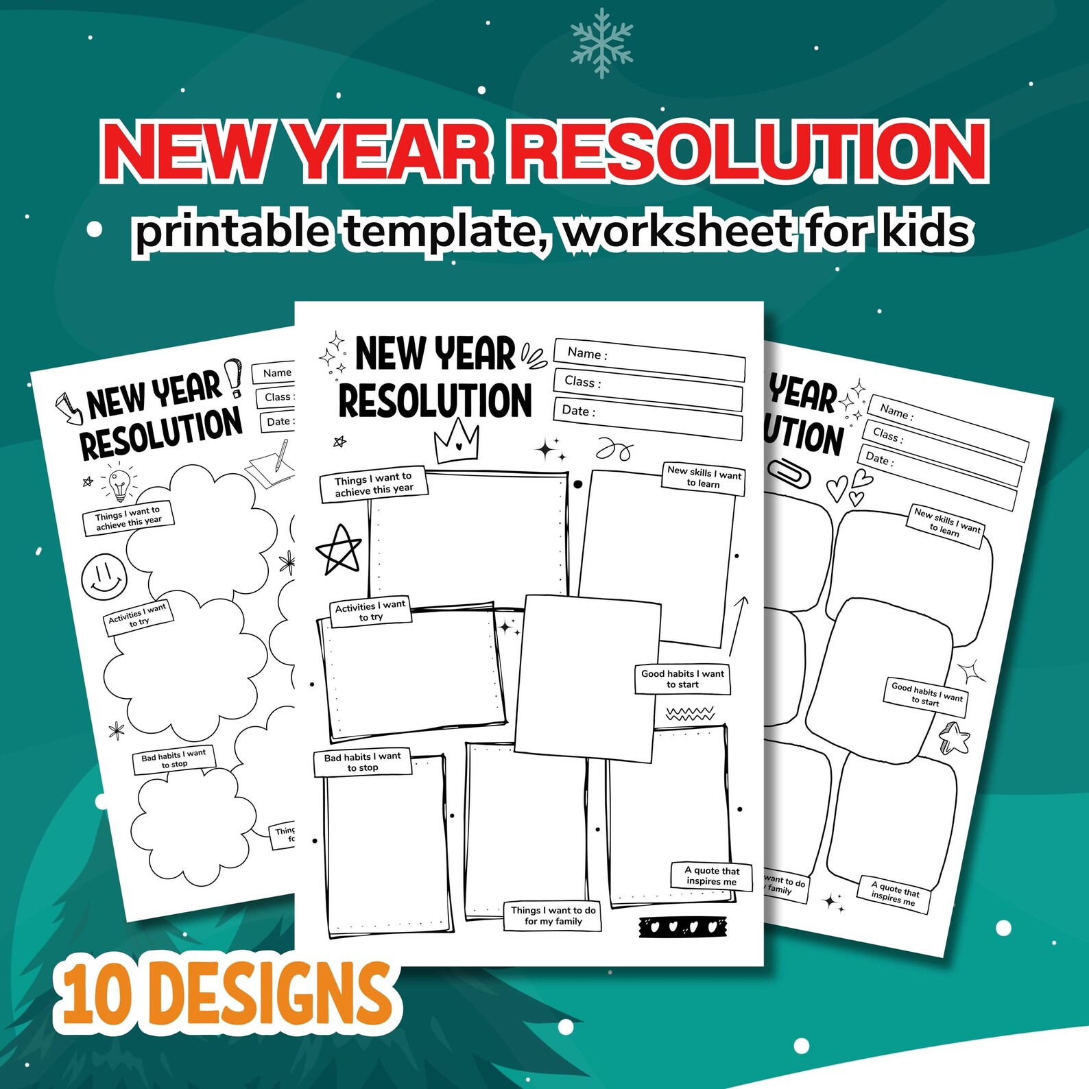 New Year Resolution Printable Template, Worksheets for Kids, Printable ...