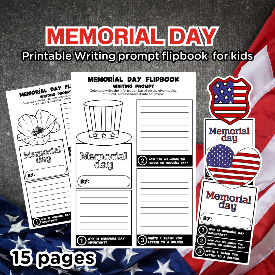 Memorial Day Writing Prompt Flipbook for 2nd-5th Grade, Patriotic ...