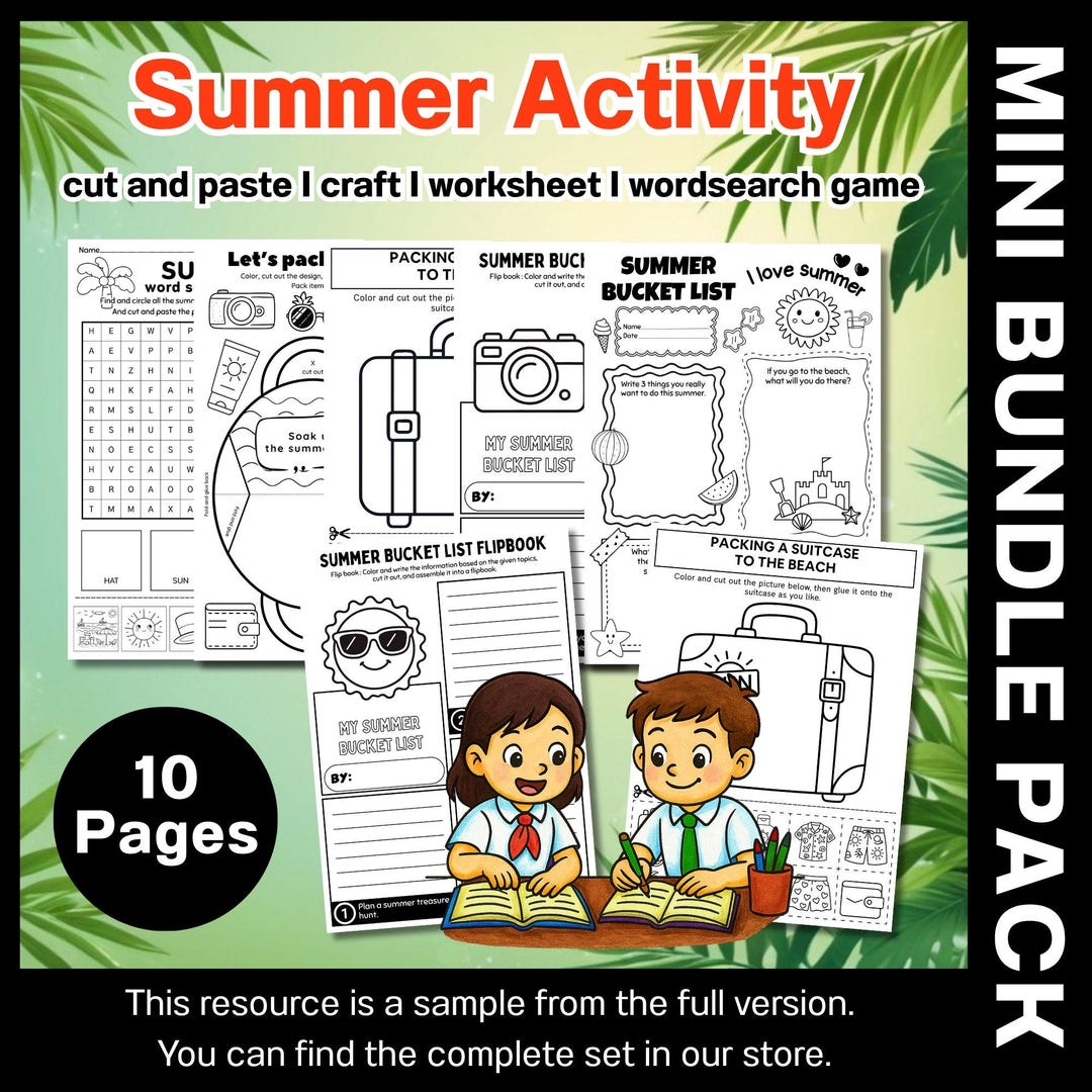Summer Activity Bundle for Kids, Suitcase and Bag Crafts, Summer Basket ...