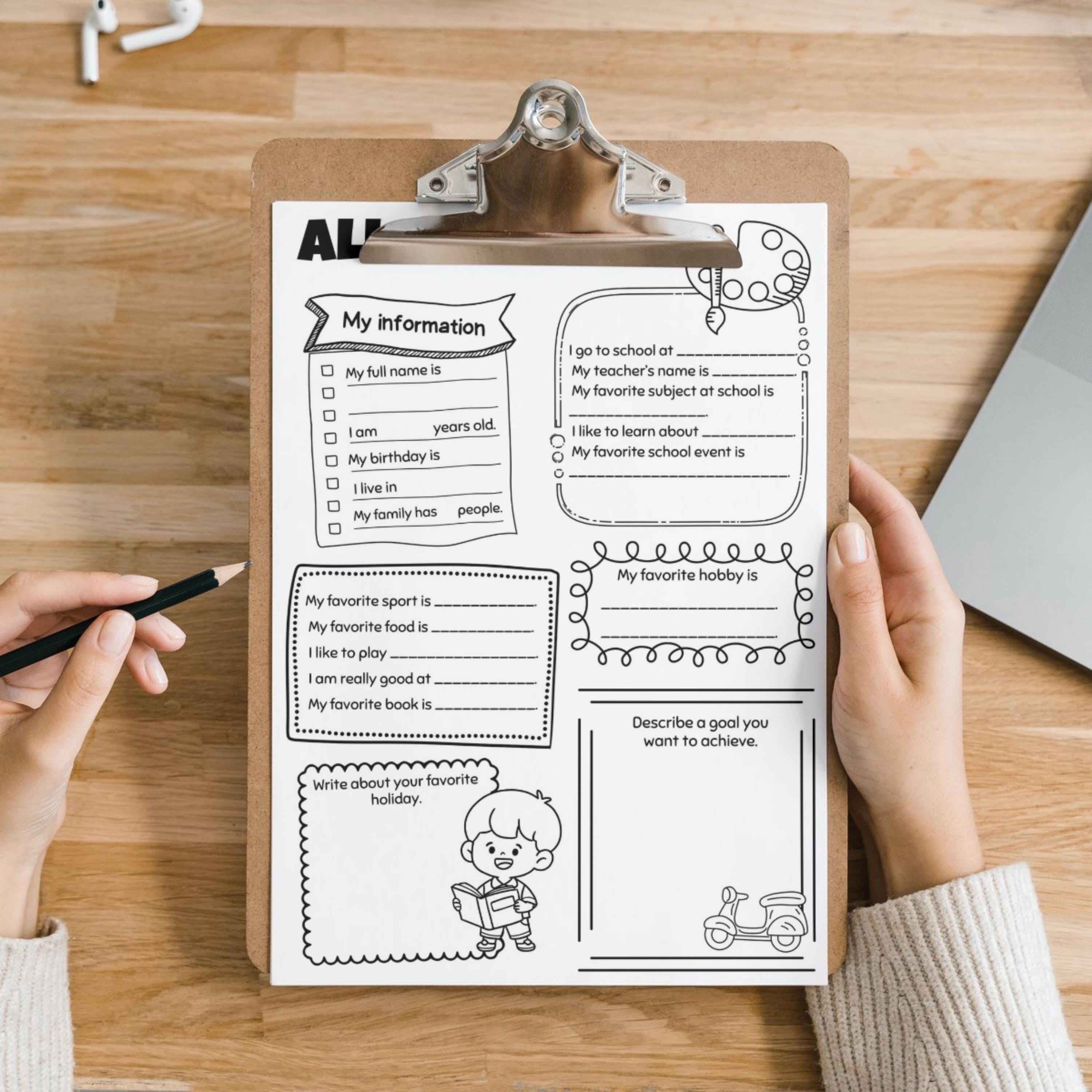 All About Me Writing Worksheets for Grades 2-6, Back to School Activity ...