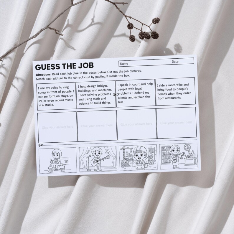 Guess the Job Cut and Paste Worksheets for Grades 1–3, Job Matching ...