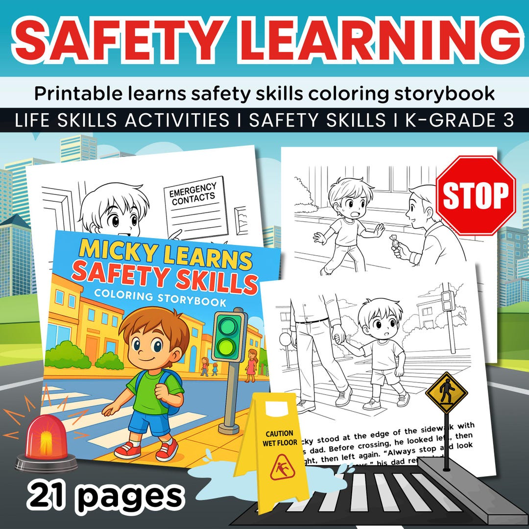 Kids' Safety Skills Coloring Storybook: Fire Drills, Internet Safety ...