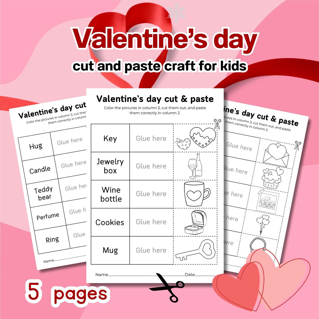 Valentine's Day Cut and Paste Craft for Kids, Vocabulary Learning ...