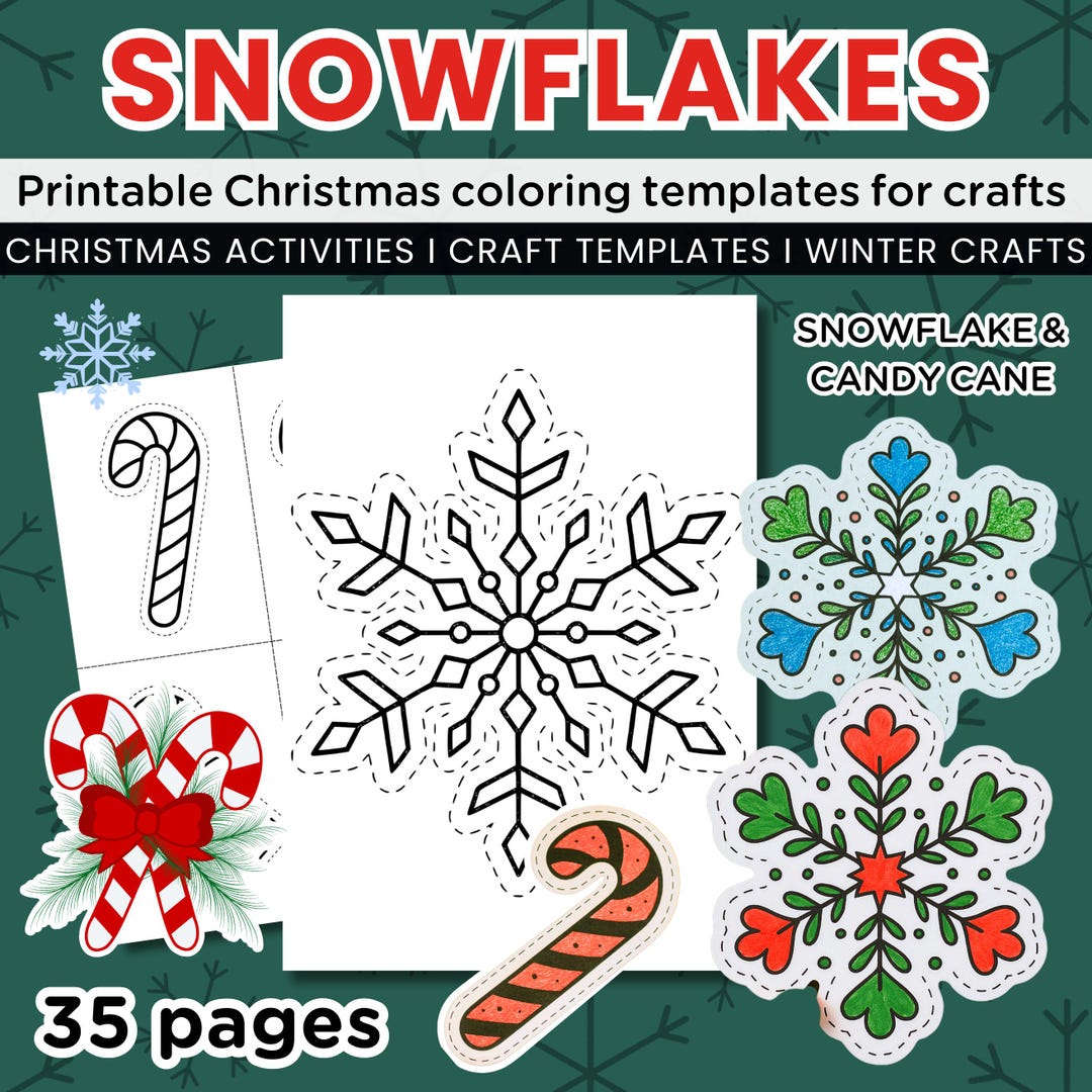 Christmas Snowflake & Candy Cane Coloring Pages: Winter Crafts ...