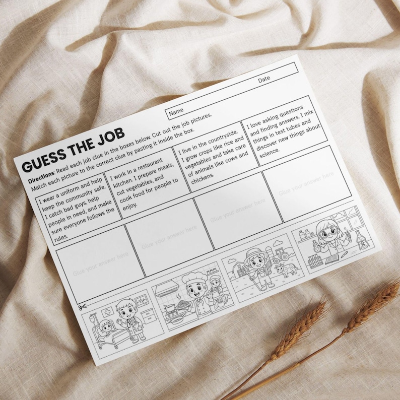 Guess the Job Cut and Paste Worksheets for Grades 1–3, Job Matching ...