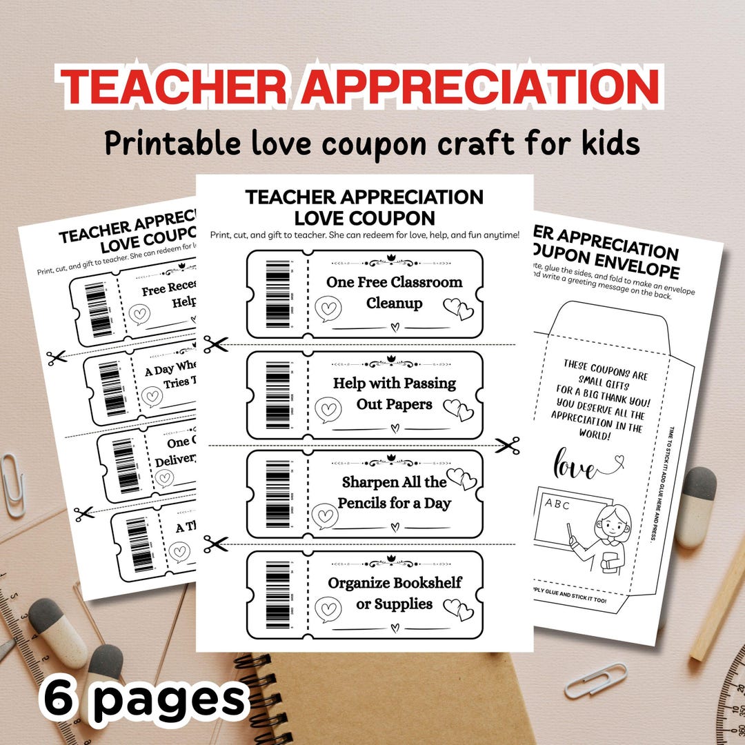 Teacher Appreciation Love Coupons: Coloring Craft for Kids (PDF) - Etsy
