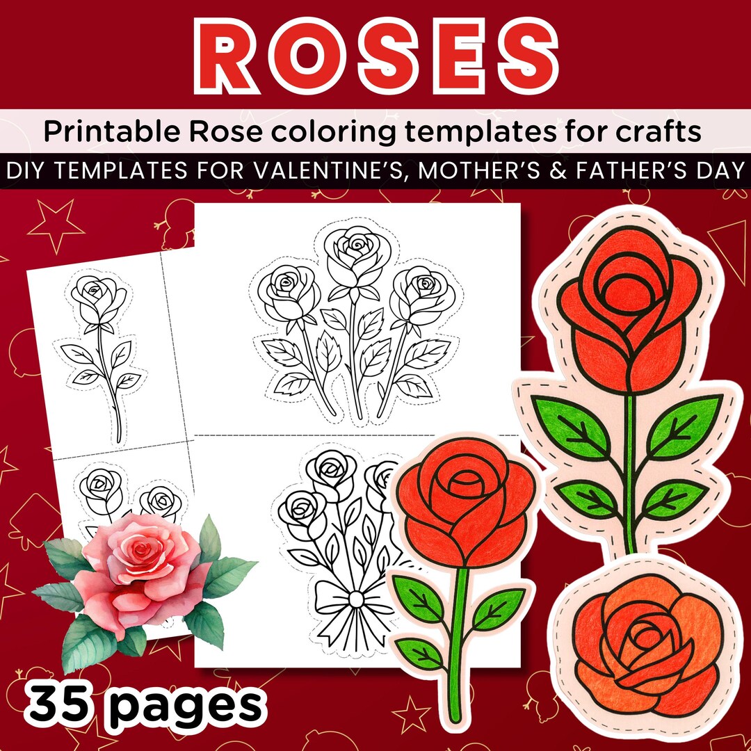 Rose Coloring Templates for Crafts, Bulletin Boards, Valentine’s Day ...