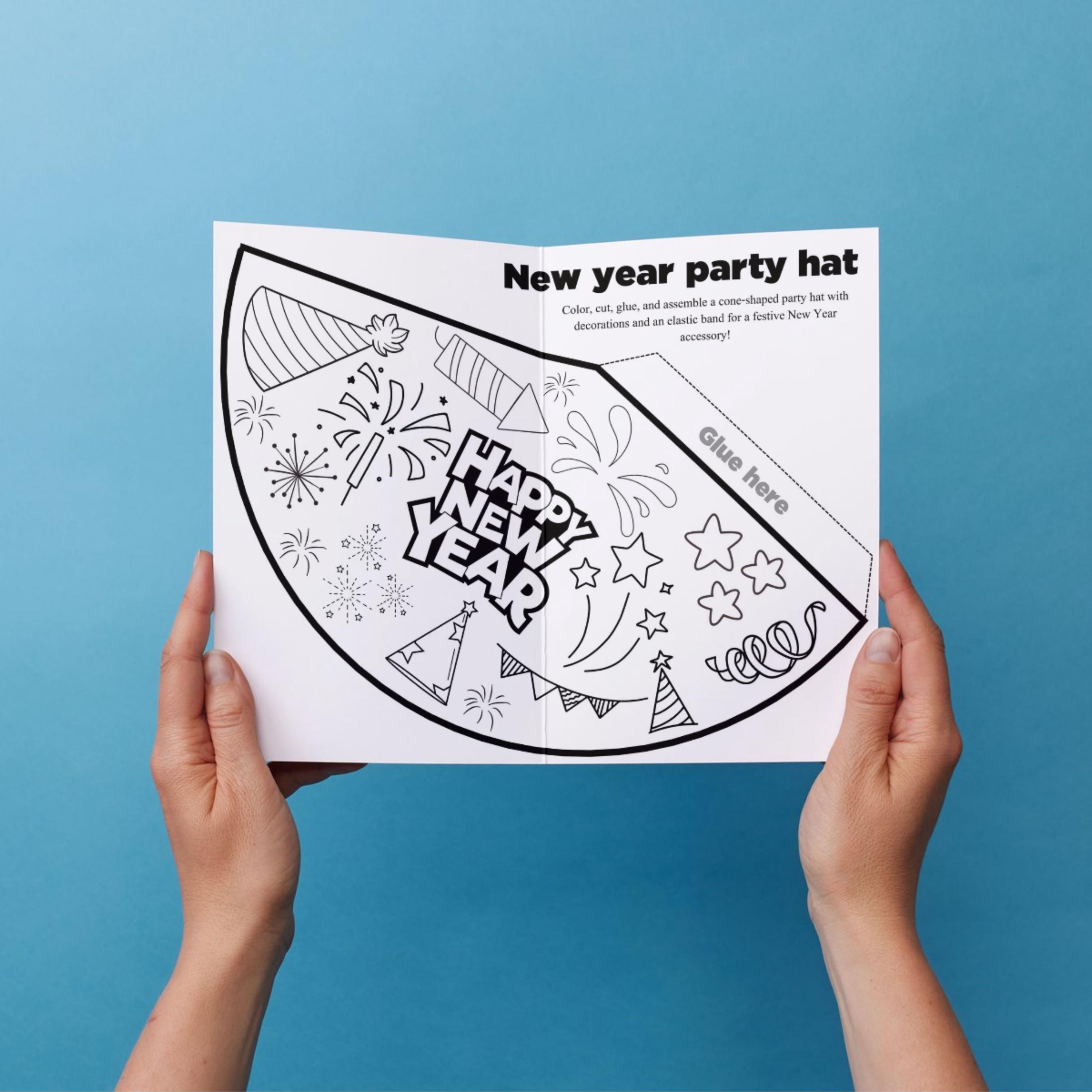 New Years Hat Craft for Kids, New Years Printable Coloring Pages, Kids ...