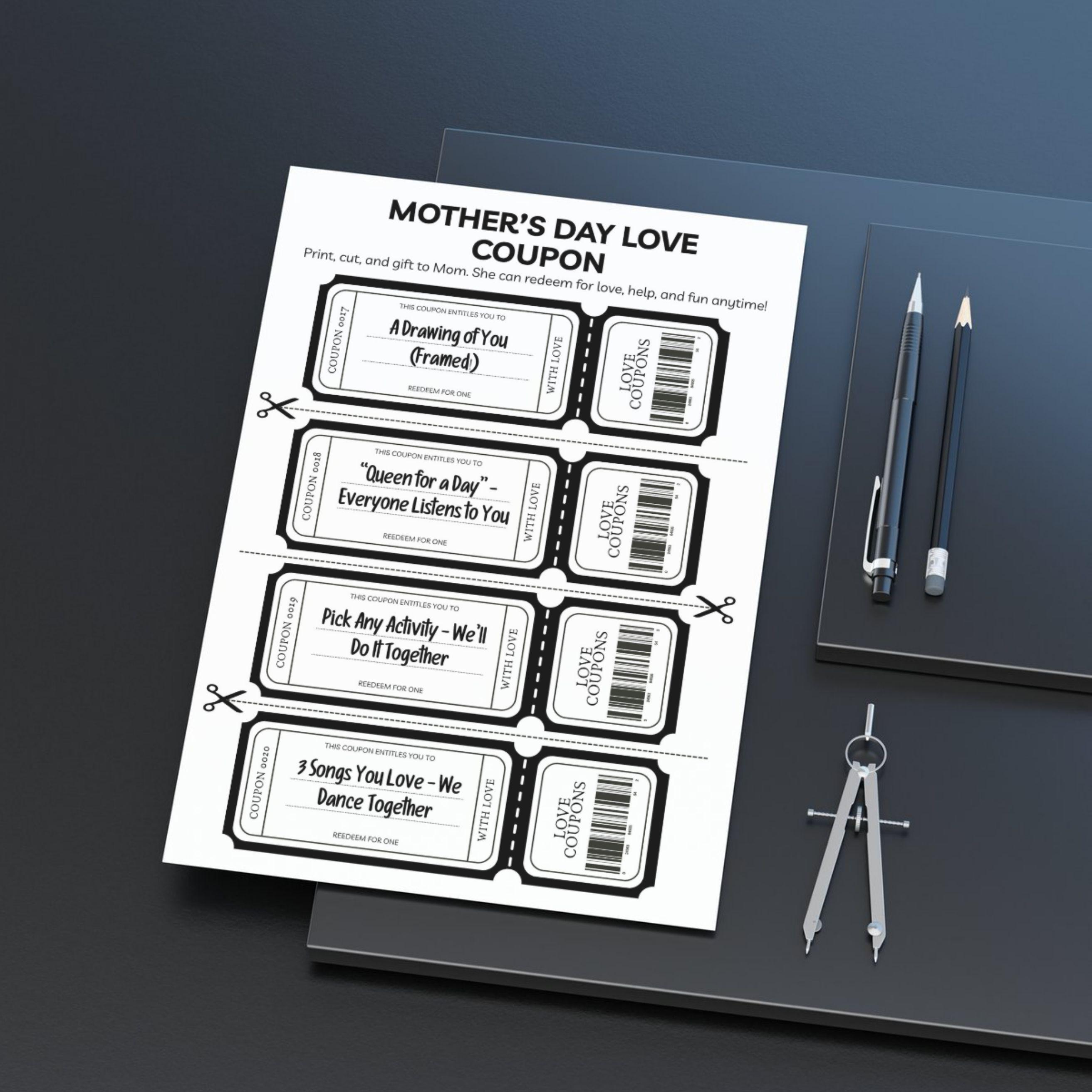 Mother’s Day Love Coupons, Printable Coloring Craft for Kids, Coupon ...