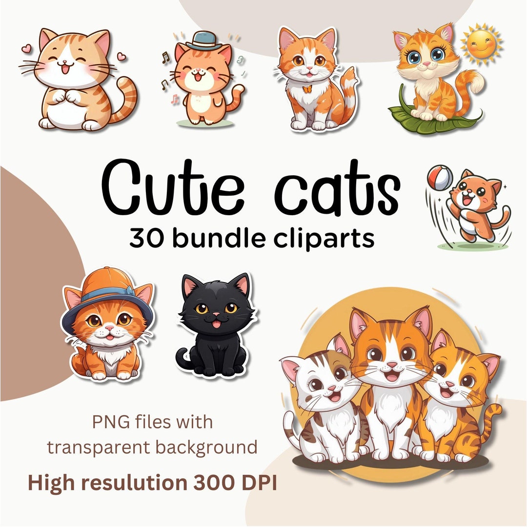 Cute Cat Cliparts in Bundle,png,30 Bundle Cliparts,high Resulution - Etsy