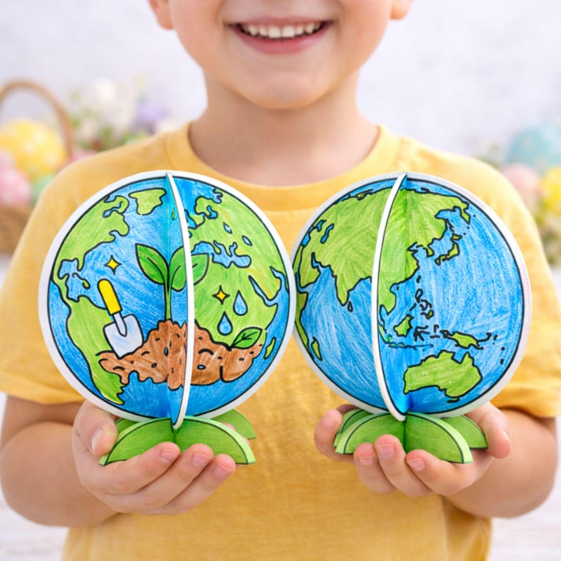 3D Globe Standee Craft Kit | Earth Day Coloring Activity (15 Pages) - Etsy