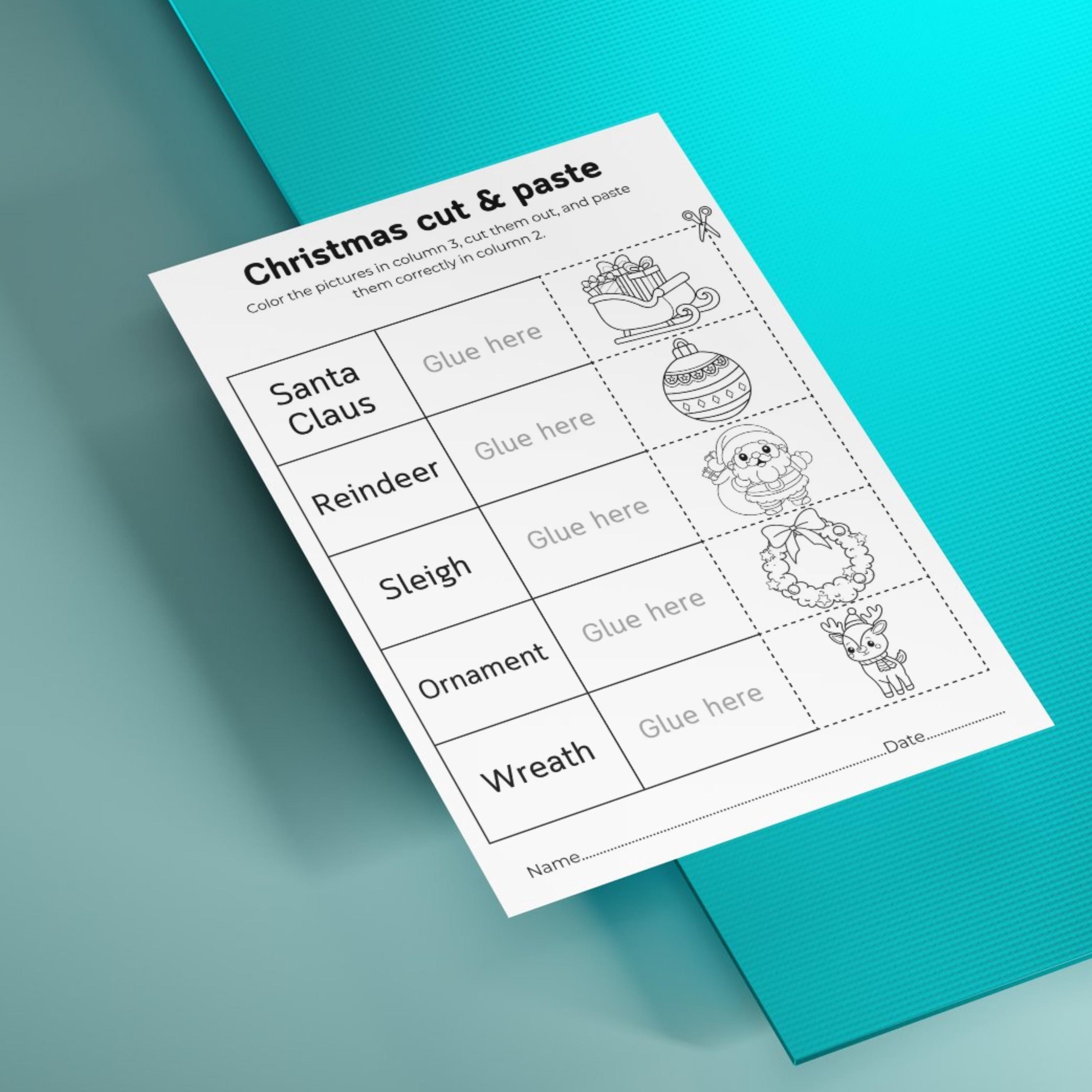 Christmas Cut and Paste Worksheets for Kids, Vocabulary Practice ...