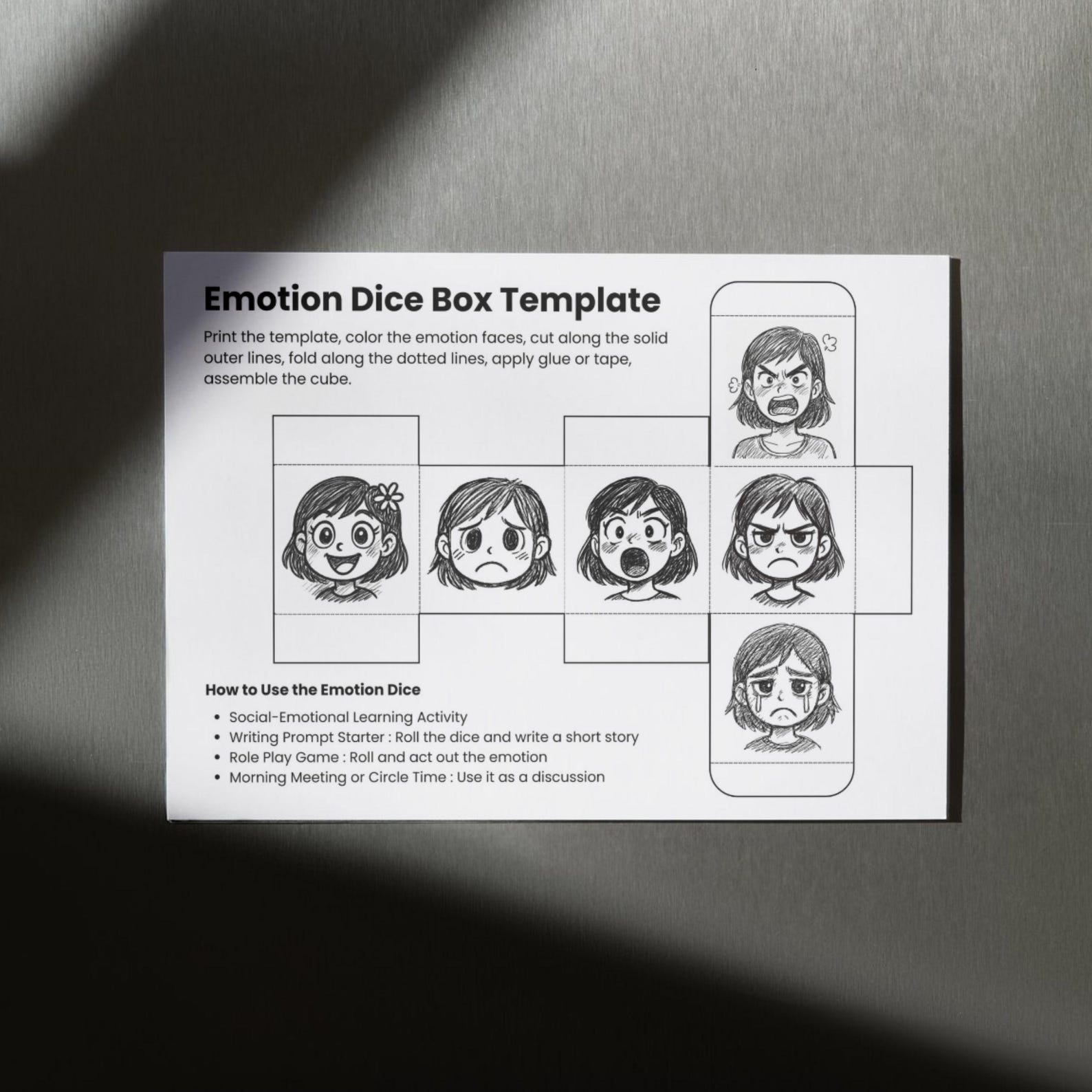 Emotions Dice Box Template: SEL Activity, Coloring Craft (PDF Download ...