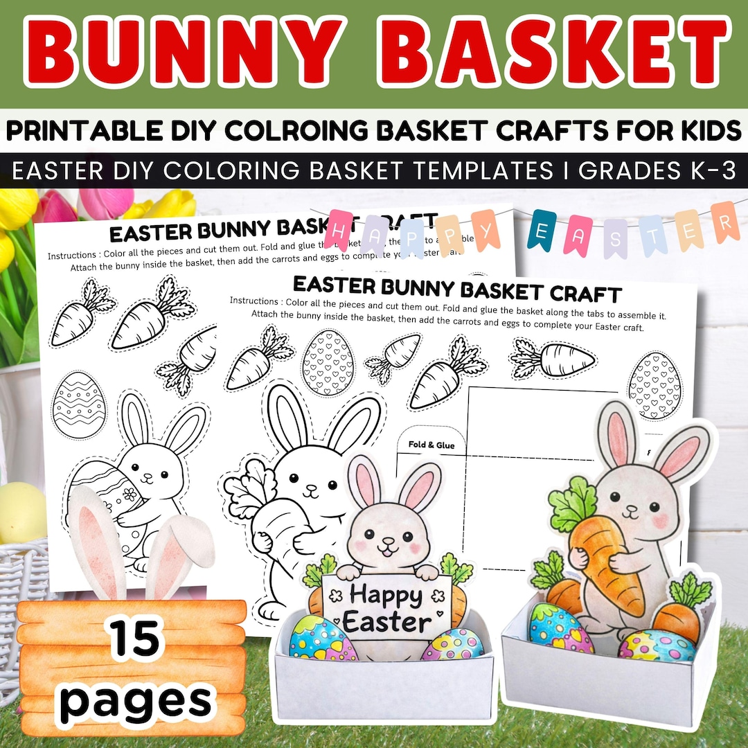 Easter Bunny Basket Craft Templates | Color Cut Glue DIY Activity (15 ...
