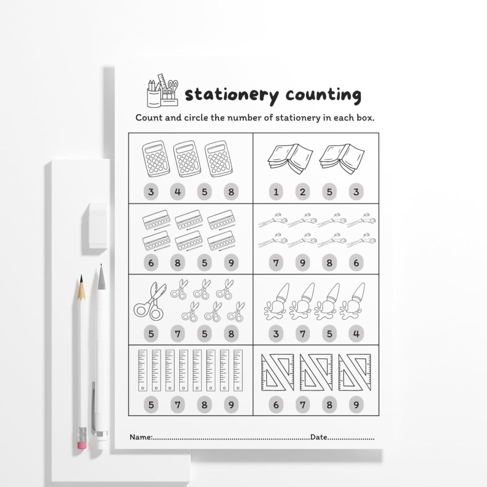 Fun Stationary Counting Worksheets for Early Education, First Learning ...