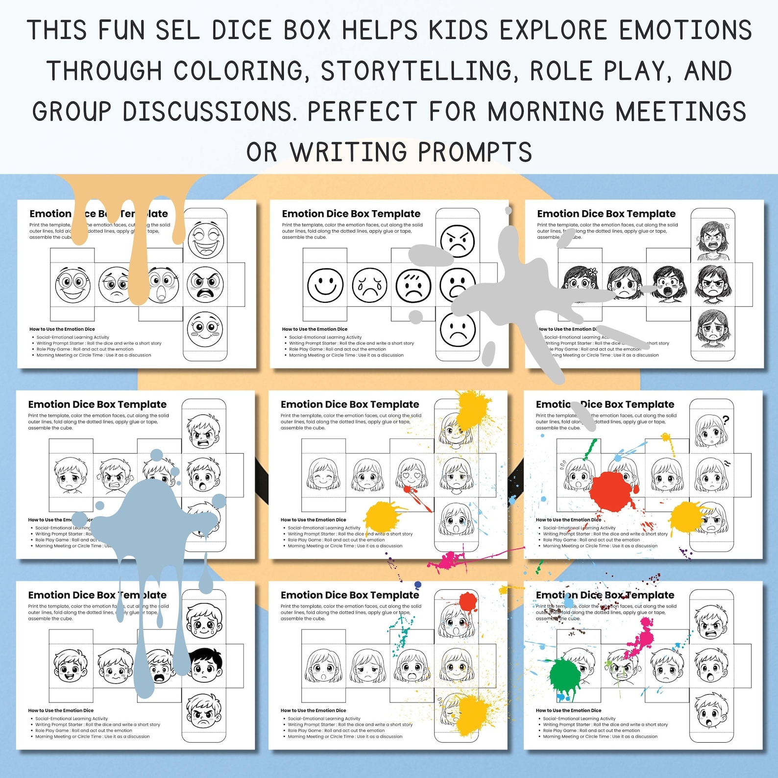 Emotions Dice Box Template: SEL Activity, Coloring Craft (PDF Download ...
