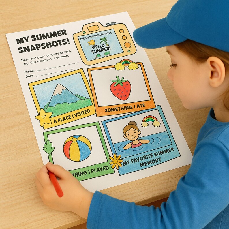 Summer Snapshot Drawing Prompt Worksheet: Grades 1-3 (PDF Download - Etsy