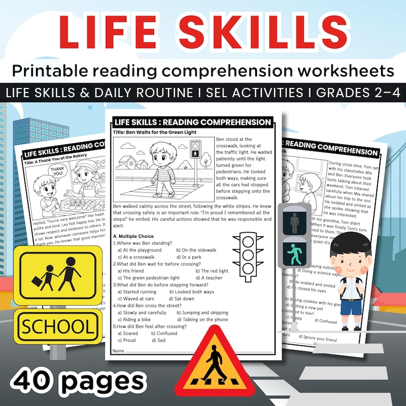 Life Skills Reading Comprehension Worksheets: Grades 2-4 (printable PDF ...