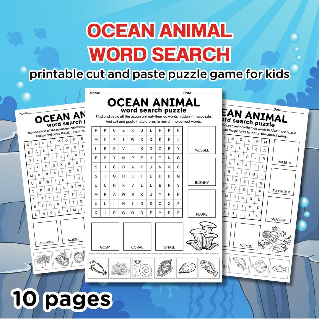 Ocean Animal Word Search Puzzle: Cut & Paste Activity (PDF) - Etsy