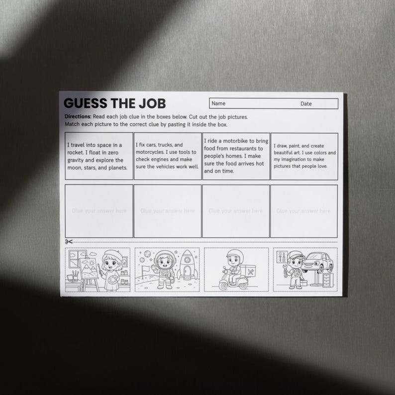 Guess the Job Cut and Paste Worksheets for Grades 1–3, Job Matching ...