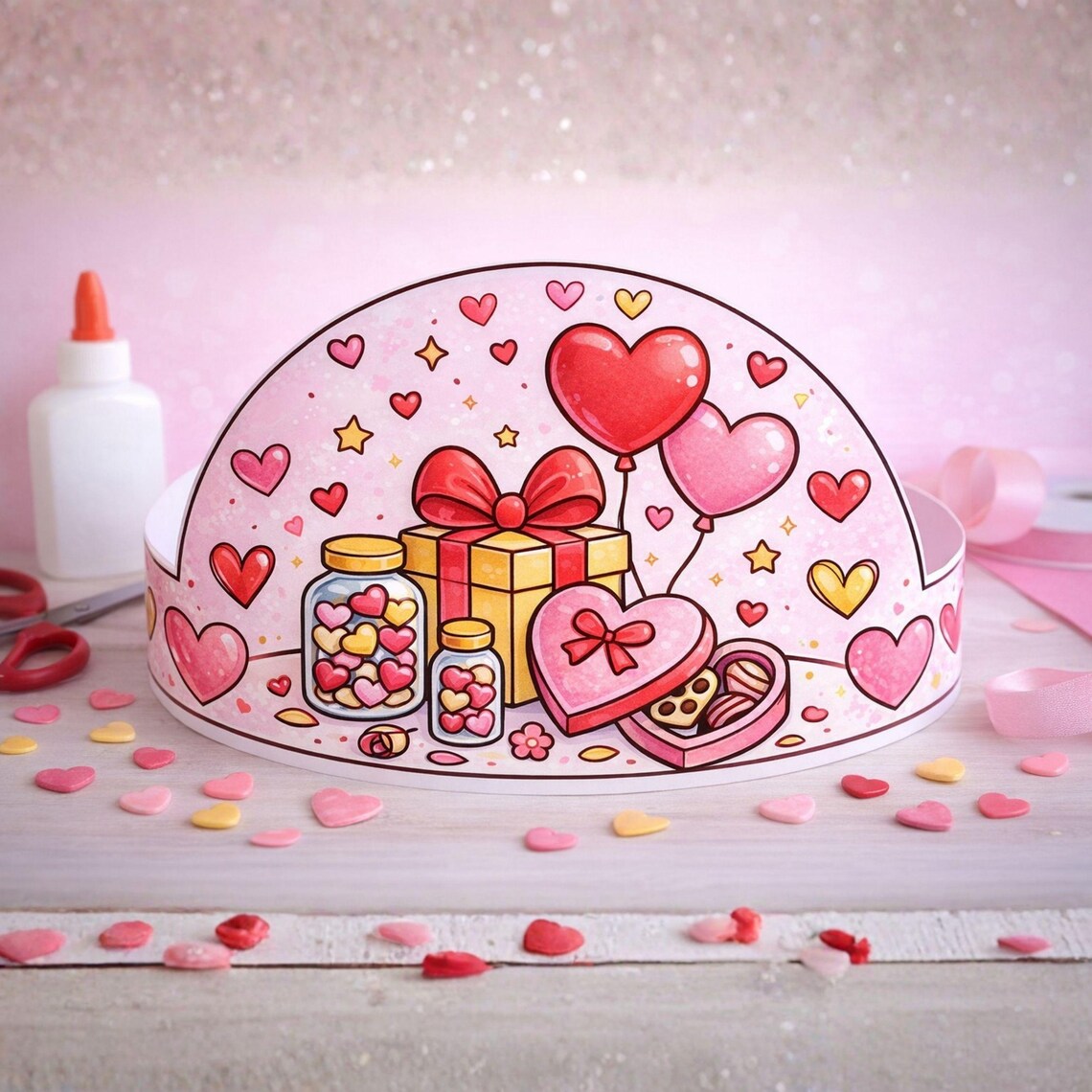 Valentine’s Day Headband & Crown Craft Templates, DIY Coloring Hats for ...
