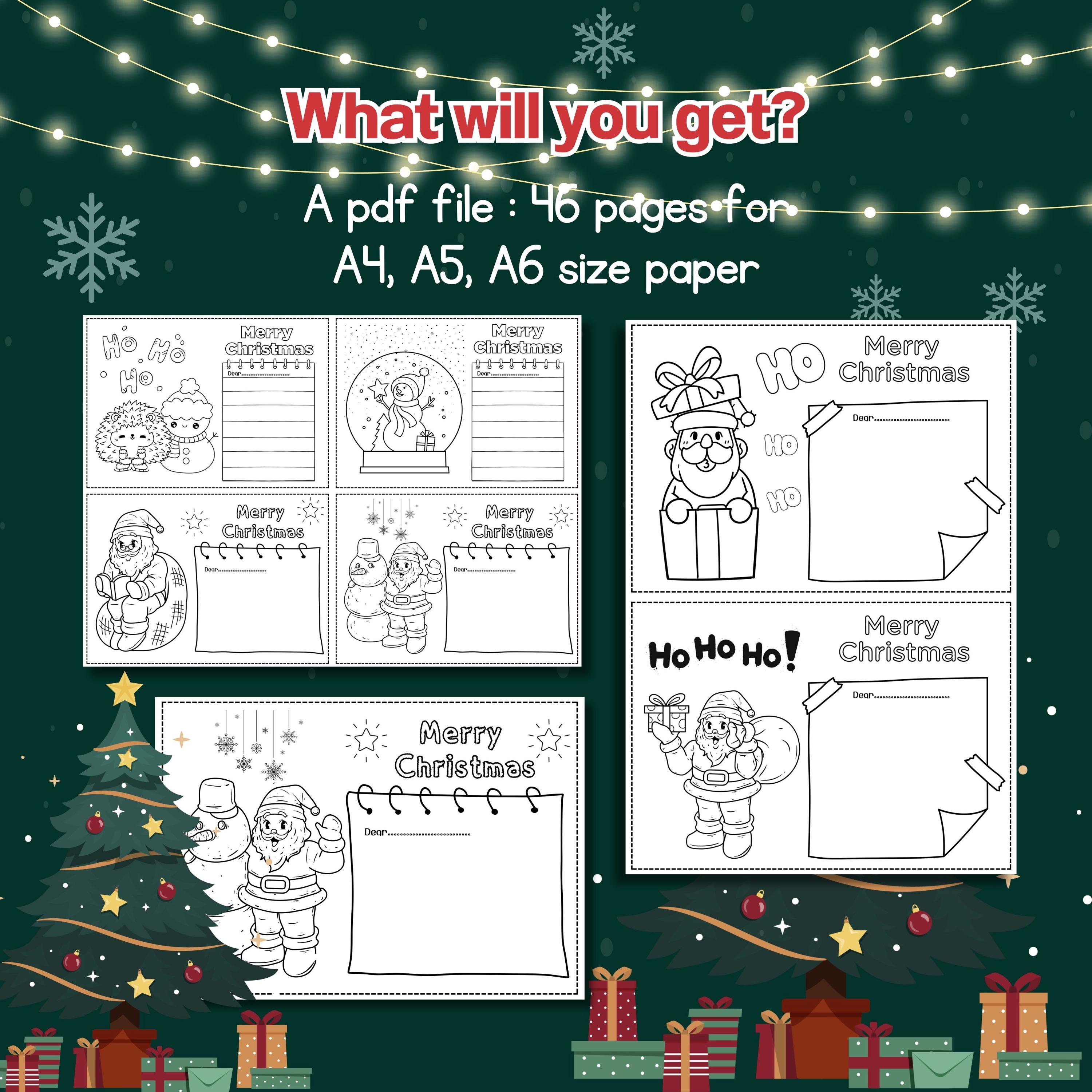 Printable Coloring Christmas Card for Kids, Coloring Page Style, Kids ...