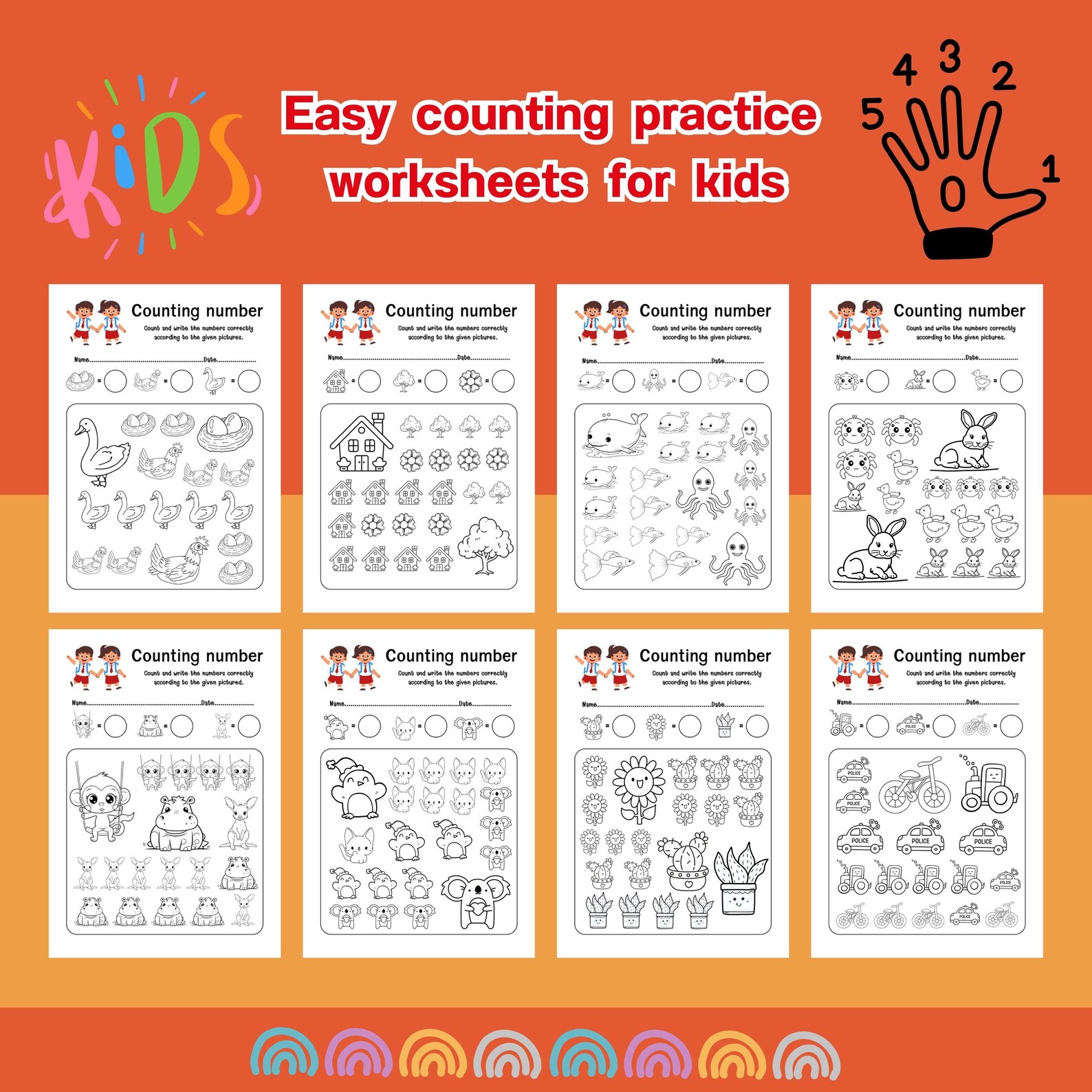 Counting & Writing Number Worksheets for Kindergarten to 1st Grade - Etsy
