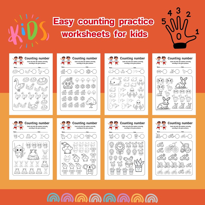 Counting & Writing Number Worksheets for Kindergarten to 1st Grade - Etsy