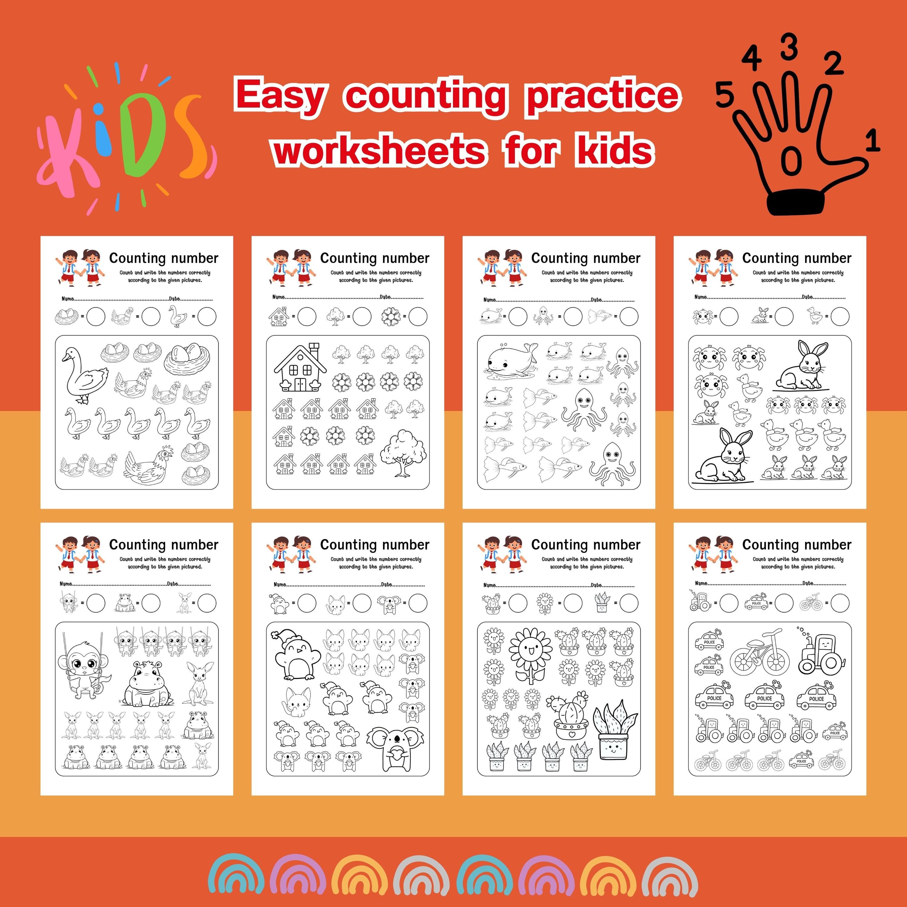 Counting & Writing Number Worksheets for Kindergarten to 1st Grade - Etsy