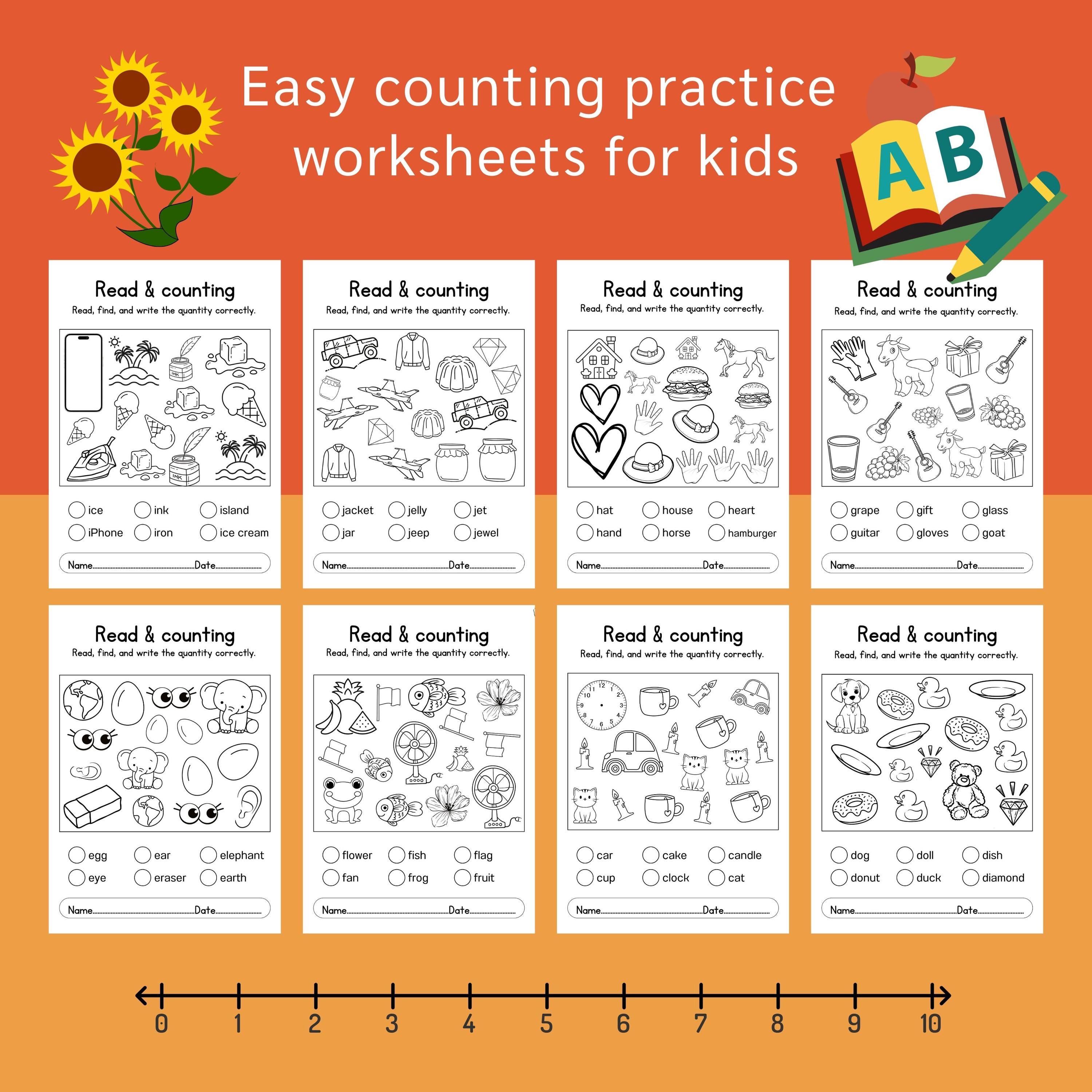 Counting Worksheets: Early Math & English Vocabulary (PDF) - Etsy