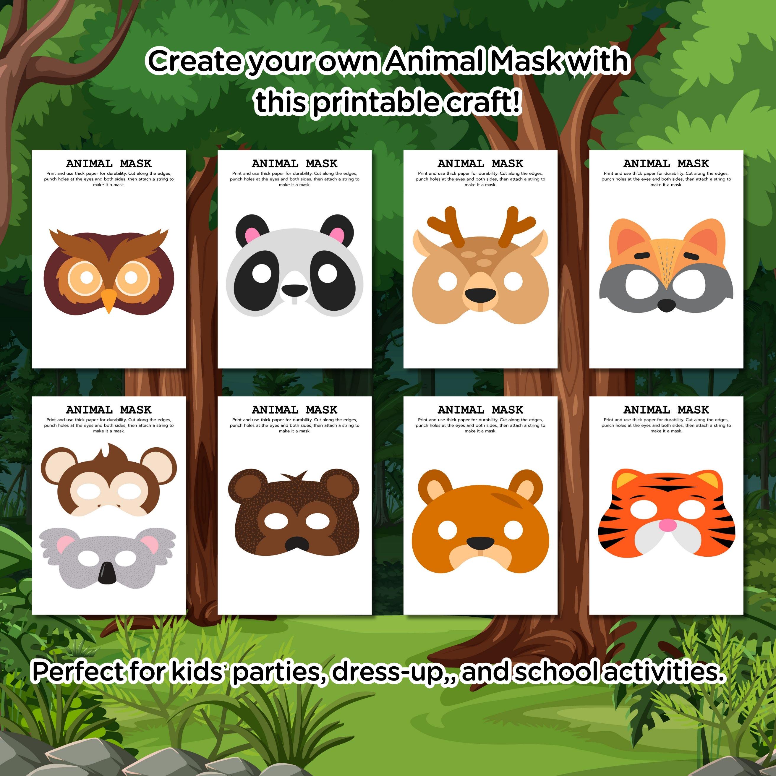 Animal Mask Printable Craft for Kid's Party, DIY Printable Mask, Role ...