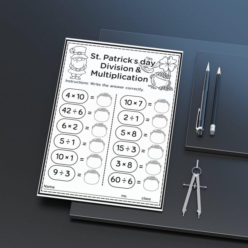 St. Patrick’s Day Division & Multiplication Worksheets for Grade 1st to ...
