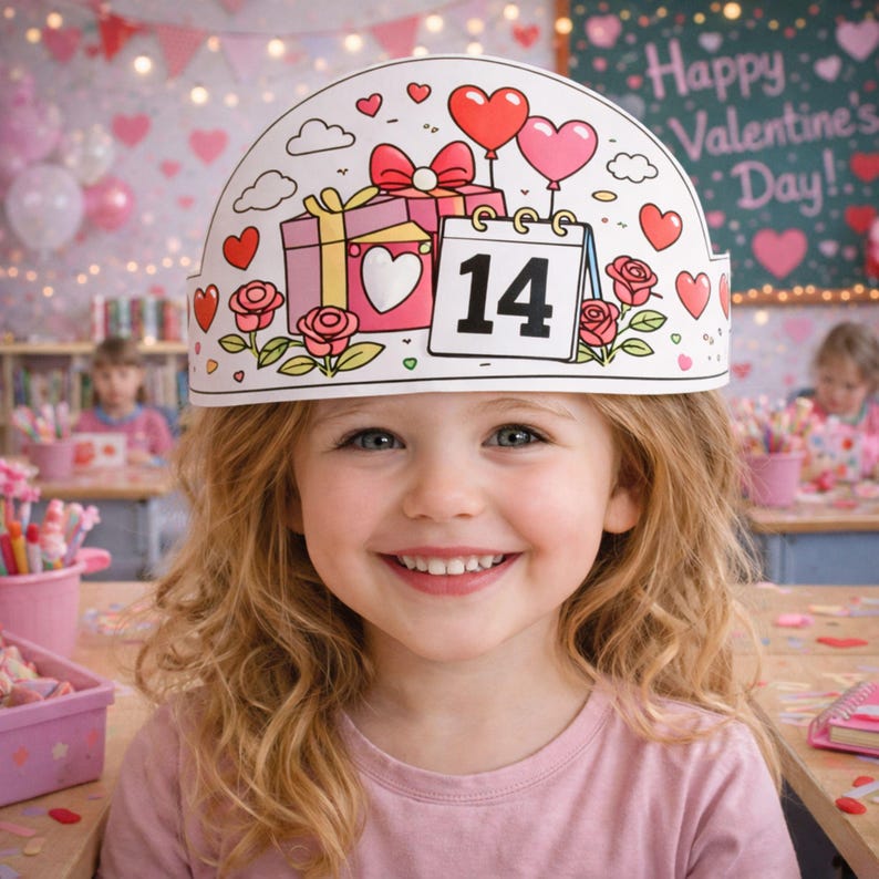 Valentine’s Day Headband & Crown Craft Templates, DIY Coloring Hats for ...