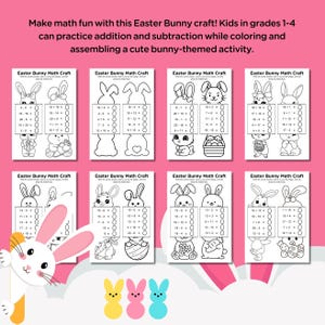 Easter Bunny Math Craft, Addition & Subtraction Worksheets for 1st-3th ...