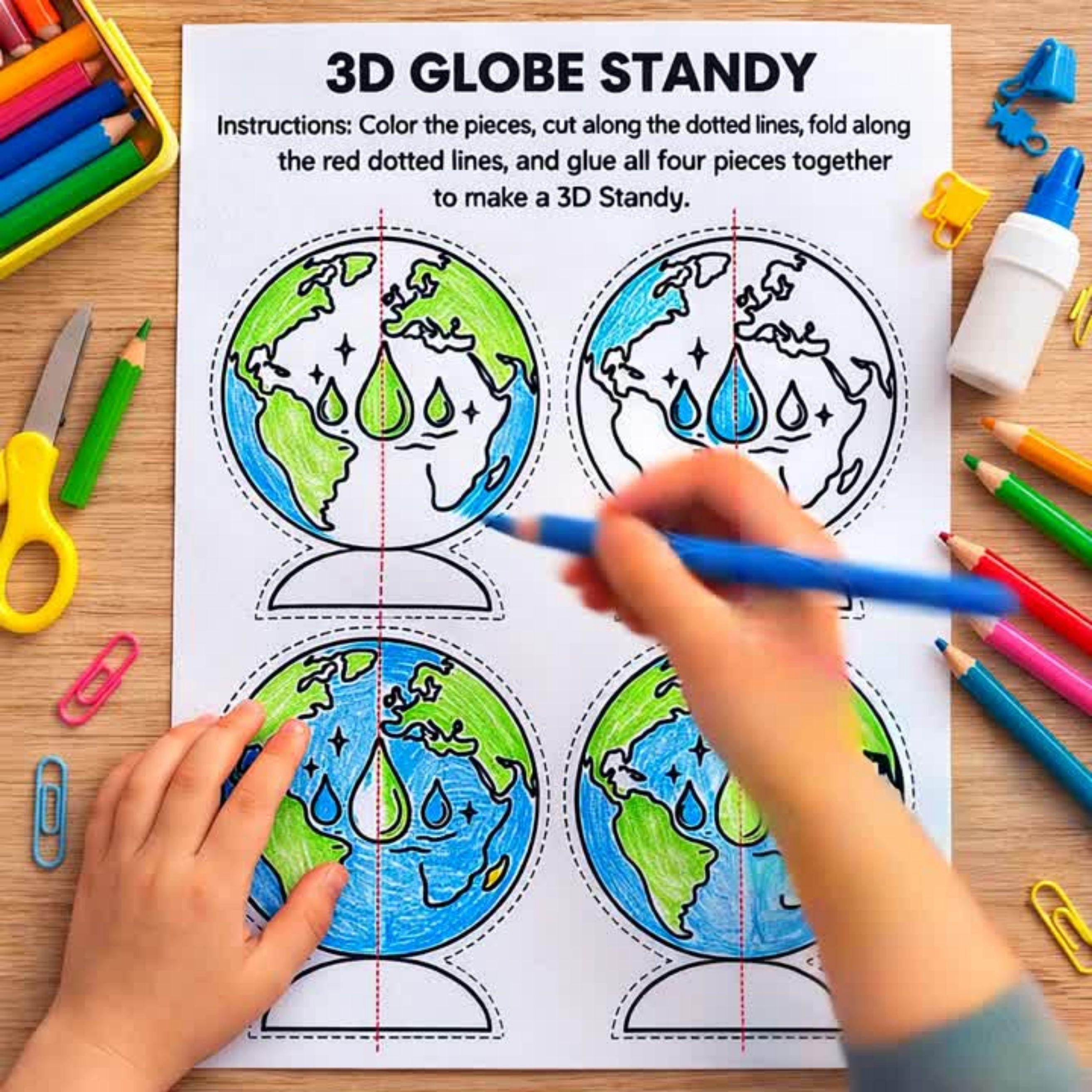 3D Globe Standee Craft Kit | Earth Day Coloring Activity (15 Pages) - Etsy