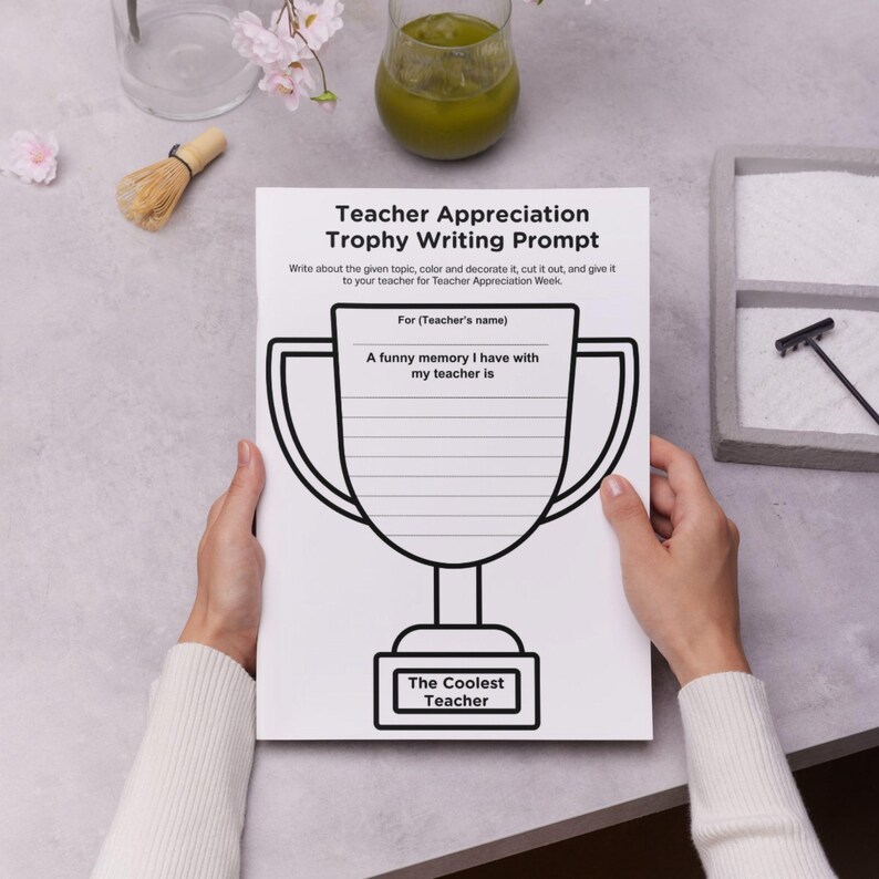 Teacher Appreciation Trophy Creative Writing Worksheet for Kids, 2nd ...
