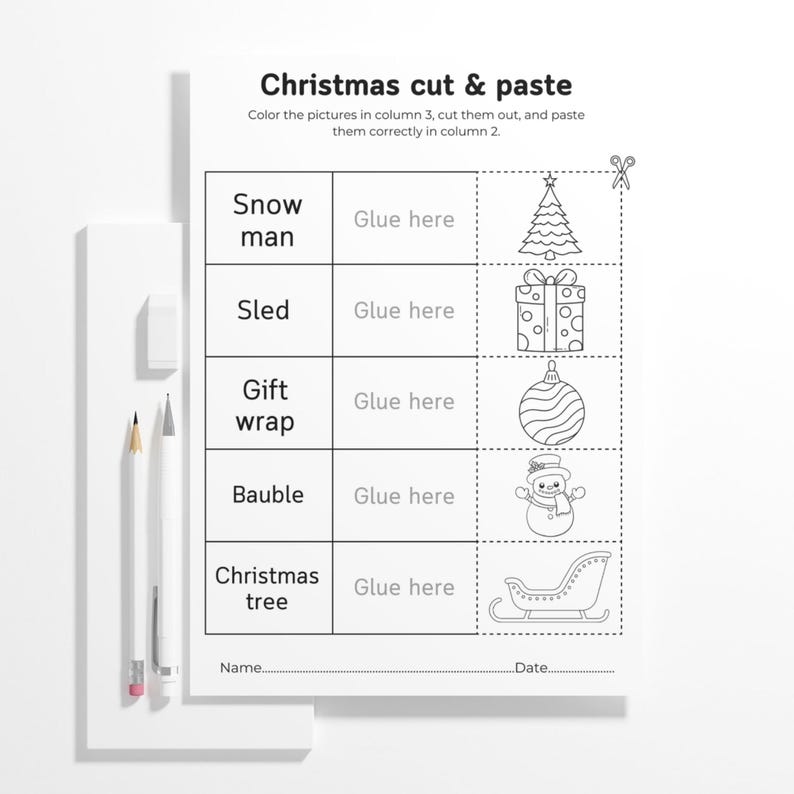 Christmas Cut and Paste Worksheets for Kids, Vocabulary Practice ...