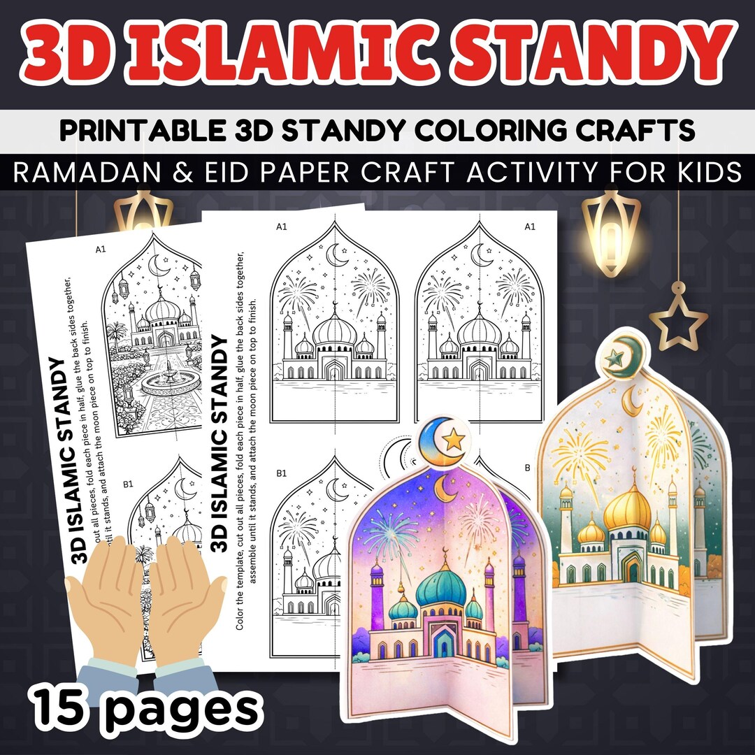 3D Islamic Standy Crafts for Ramadan-eid Activity, DIY Coloring Craft ...