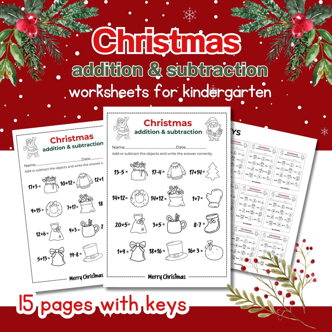 Christmas Addition and Subtraction Worksheets for Kids, Math for Kids ...