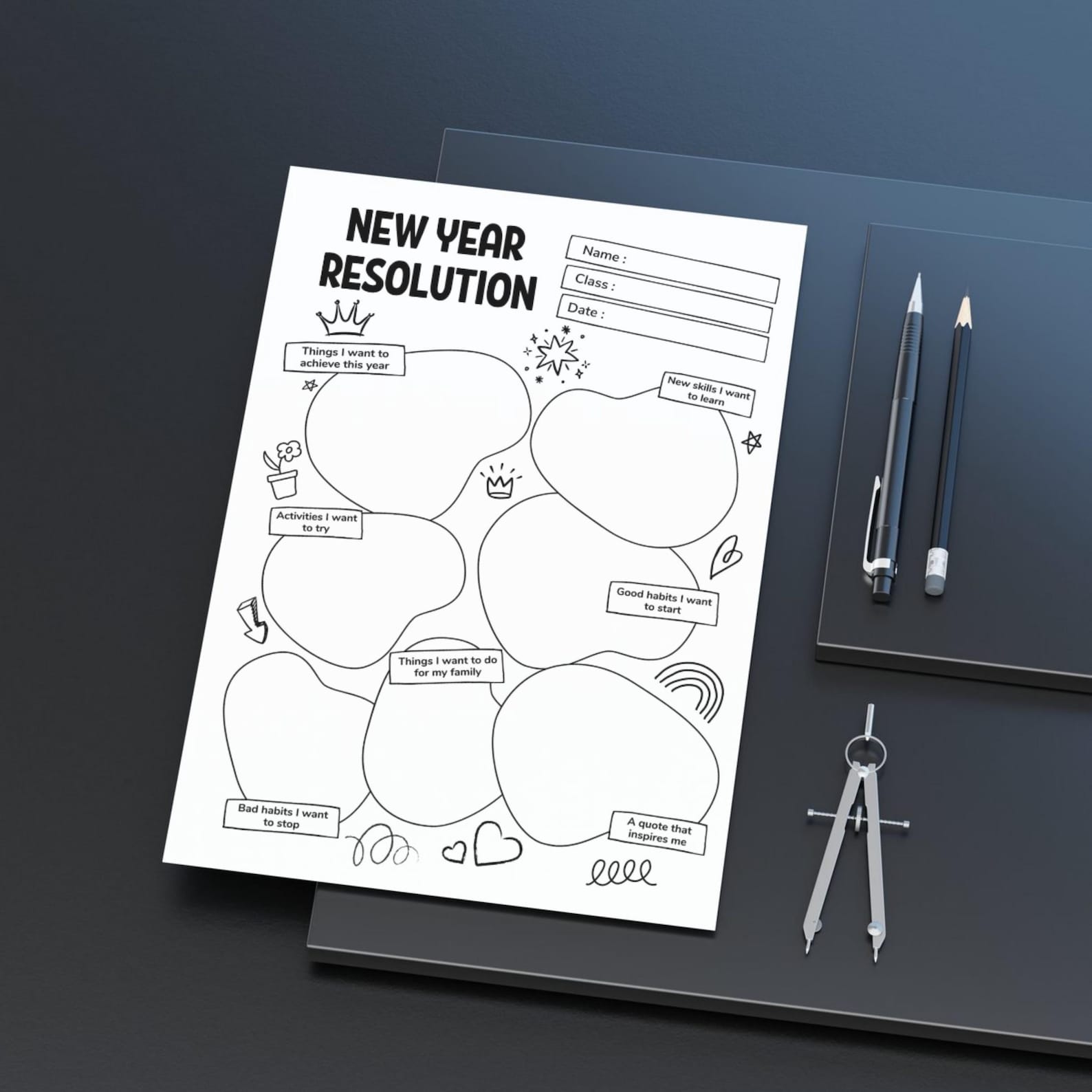 New Year Resolution Printable Template, Worksheets for Kids, Printable ...