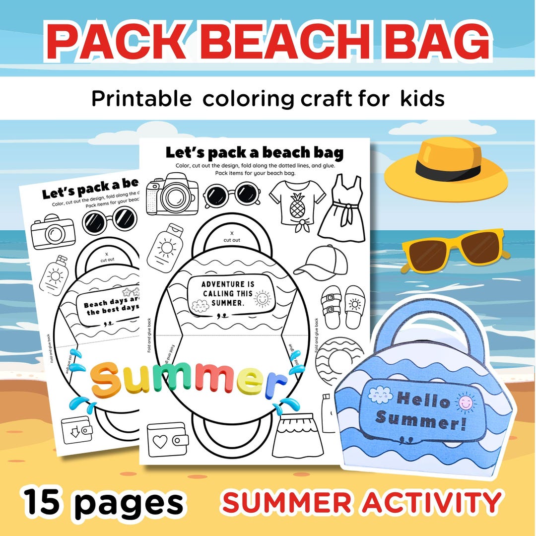 Summer Beach Bag Craft for Kids, Summer Activity, Coloring Craft ...