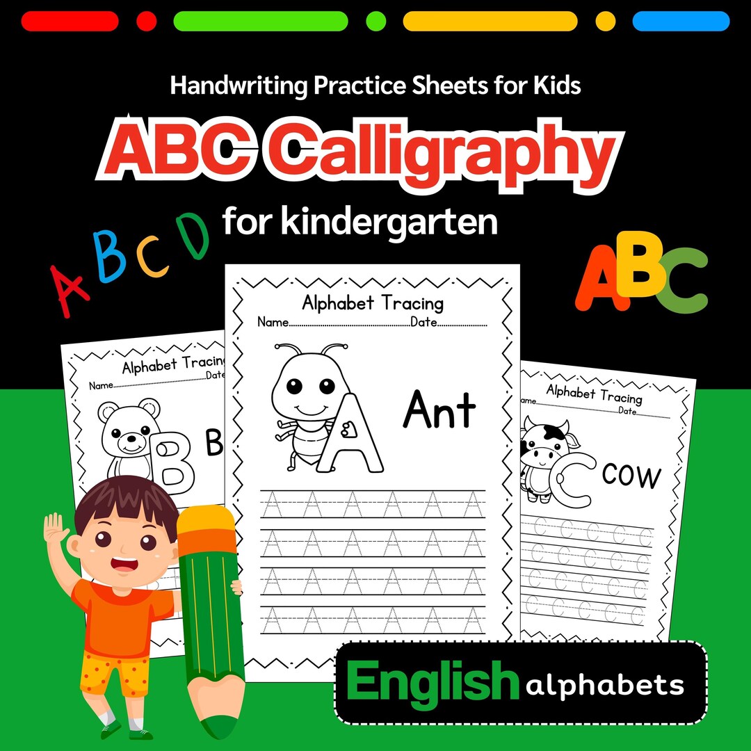 Fun ABC Calligraphy & Tracing Worksheets for Kids, Handwriting ...