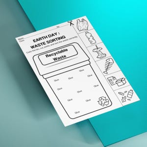 Earth Day Waste Sorting, Cut and Paste Worksheet for Kindergarten ...