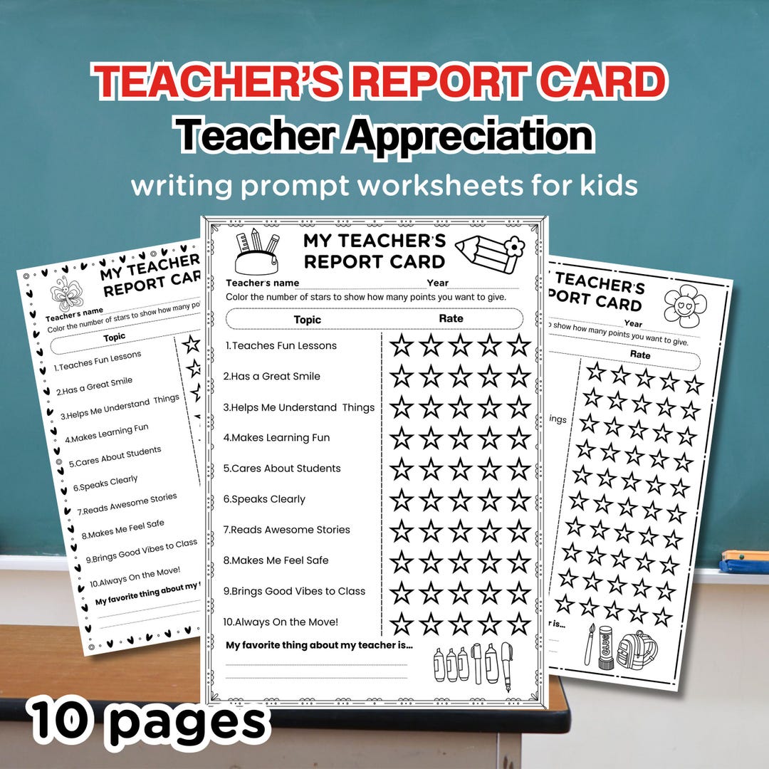 Teacher Appreciation Report Card, Creative Writing and Coloring ...