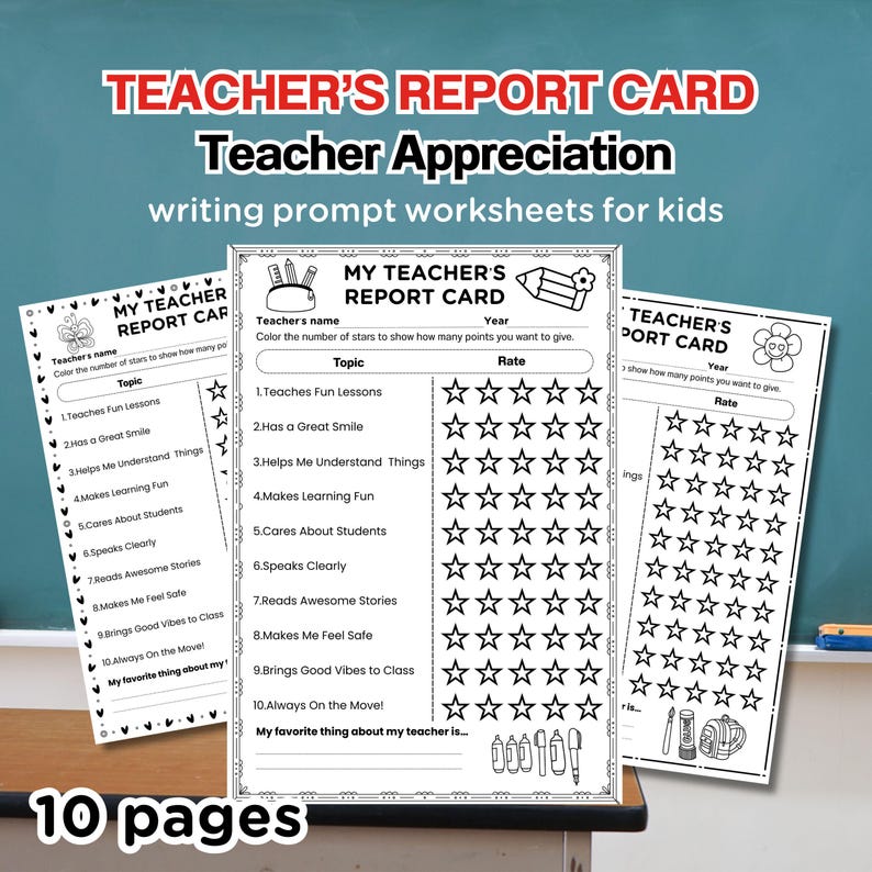 Teacher Appreciation Report Card, Creative Writing and Coloring ...