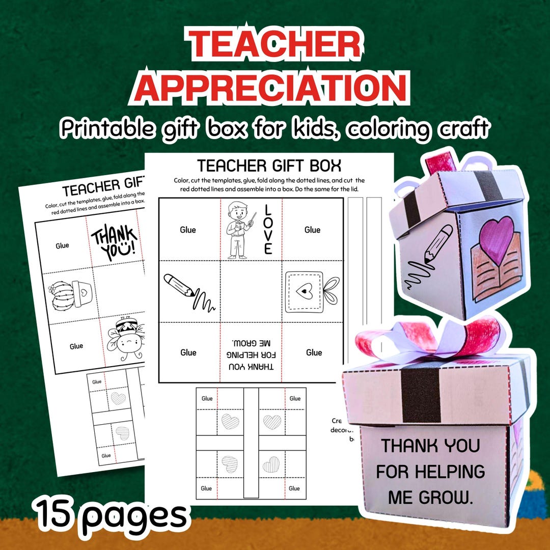Teacher Appreciation Gift Box Craft for Kids, Printable Coloring Craft ...