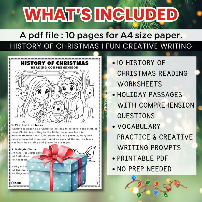 Christmas History Reading Comprehension Worksheets: Grades 3-6 ...