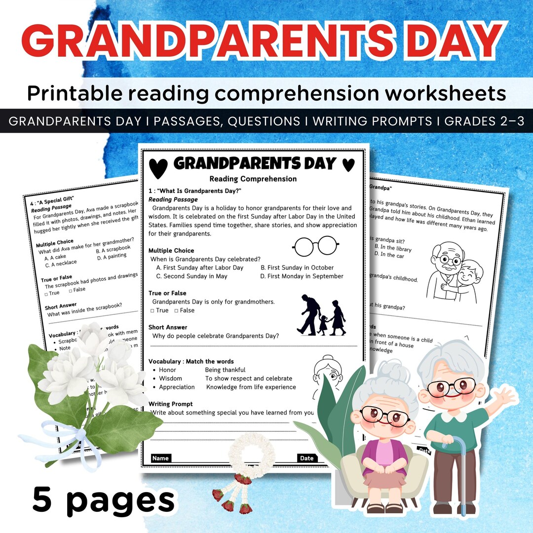 Grandparents Day Reading Comprehension Worksheets: Grades 2-3 (PDF ...